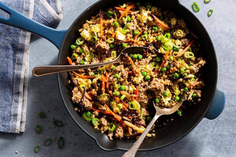 Pork Fried Cauliflower “Rice” with Carrots, Peas, and Scallions | Sunbasket