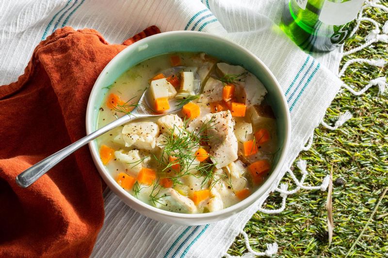 Midwest Chowder with Wild-Caught Pollock and Lemon-Dill Yogurt | Sunbasket