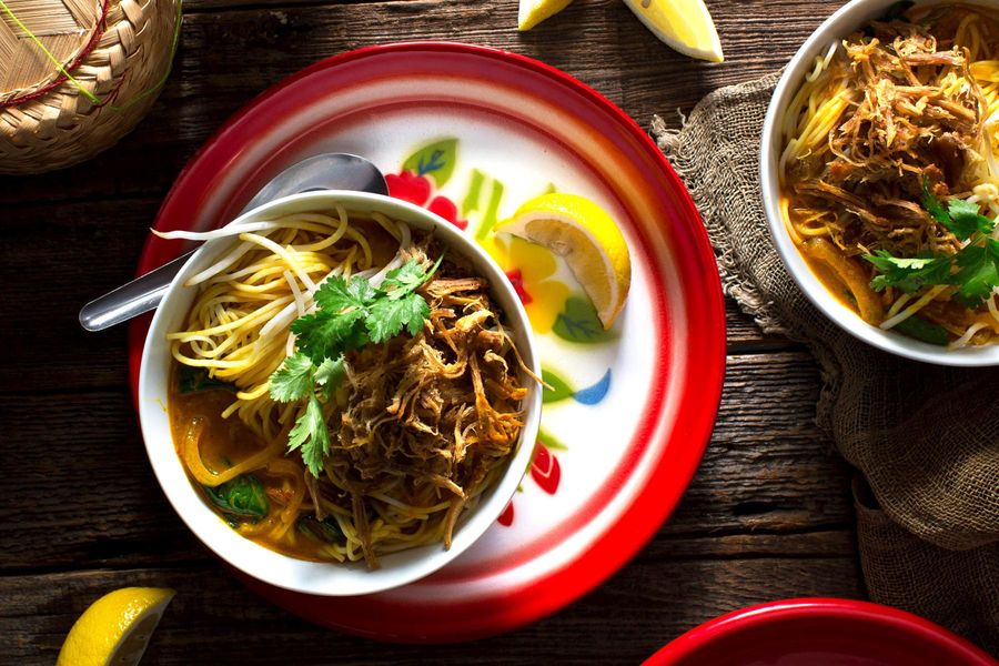 Pork khao soi with rice noodles