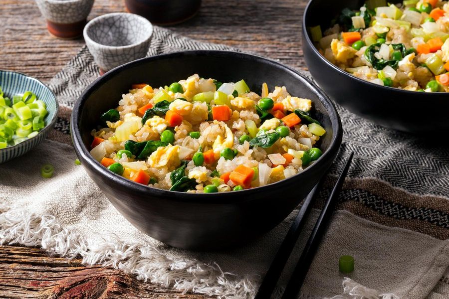 Japanese Chahan Fried Rice with Eggs, Peas, and Spinach | Sun Basket