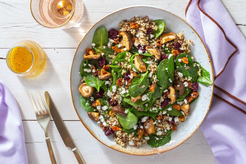 Warm Quinoa Salad With Spinach, Shiitakes, and Honeyed Walnuts | Sunbasket