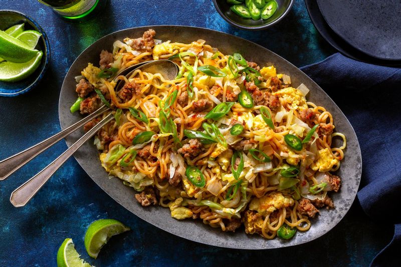 Pork Mee Goreng With Fresh Ramen, Cabbage, and Scrambled Eggs | Sunbasket