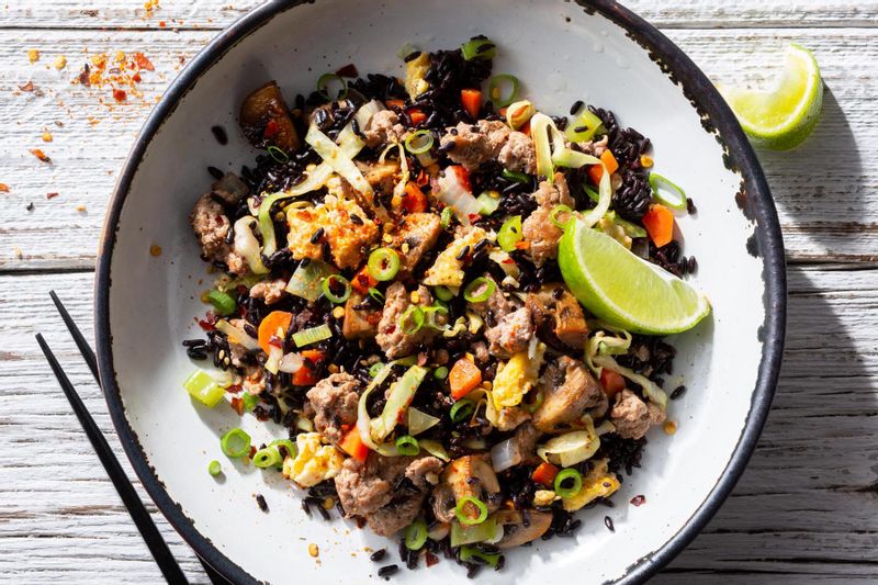 Fried Black Rice with Turkey, Cabbage, and Japanese Shichimi Togarashi ...