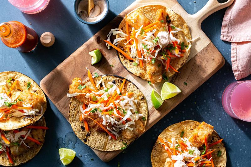 SoCal Fish Tacos with Zesty Lime Yogurt and Carrot-Cabbage Slaw | Sunbasket