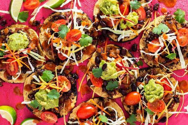 Southwestern Quinoa–Black Bean Tostadas with Cabbage Slaw and Guacamole ...