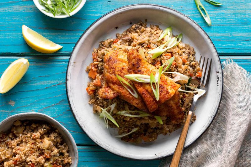 Cajun blackened sole and cauliflower-mushroom “dirty rice” | Sunbasket
